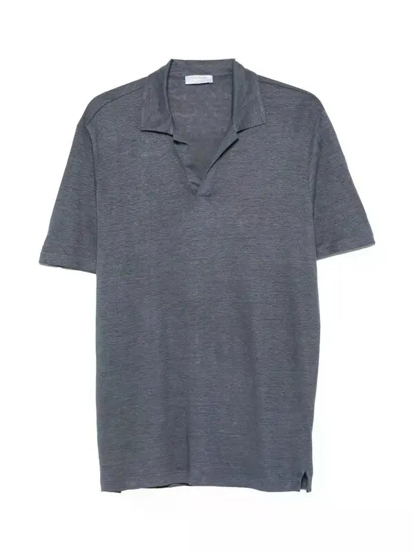GRAN SASSO Short-sleeve V-neck Linen T-shirt - Grey