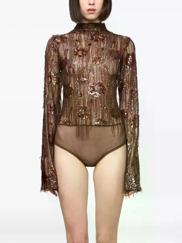 ATU BODY COUTURE Sequin Embellished Fringed Bodysuit