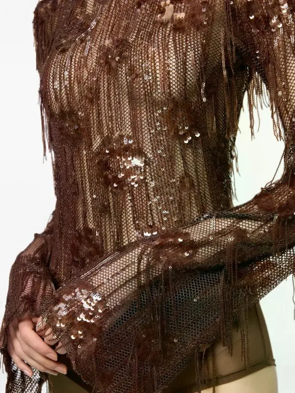 ATU BODY COUTURE Sequin Embellished Fringed Bodysuit