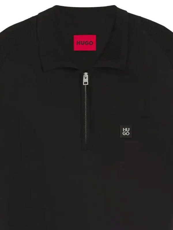 Hugo Zip-fastening Short-sleeve Polo Shirt - Black