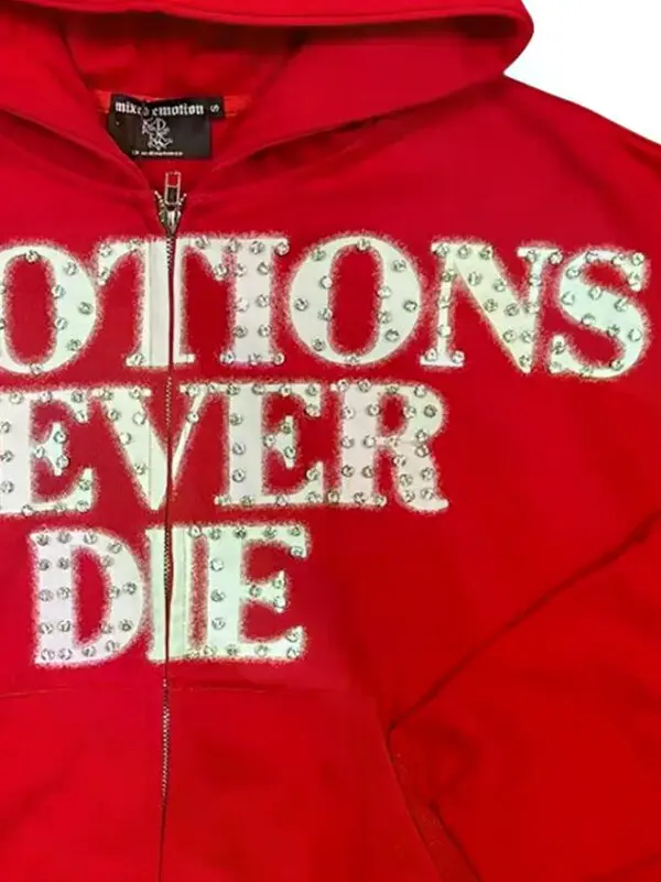 Mixed Emotion Rhinestone Embellished Zip-up Hoodie