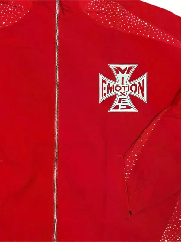 MIXED EMOTION Crystal Embellished Logo Jacket