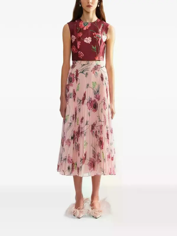 Erdem Ruby Floral Print Satin Crop Top - Red