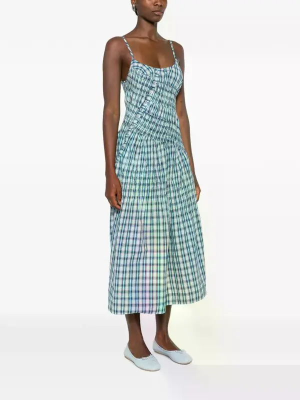 DAMSON MADDER Lyra Shirred Checked Midi Dress