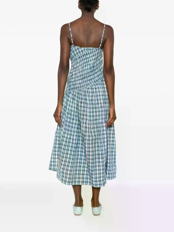 DAMSON MADDER Lyra Shirred Checked Midi Dress