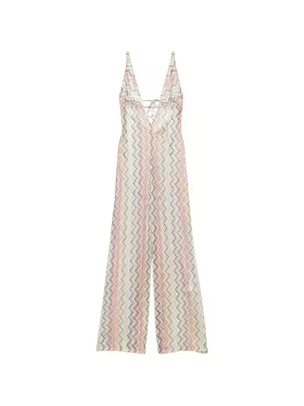 Missoni Multicolour Zigzag Pattern V-neck Sleeveless Wide Leg Jumpsuit