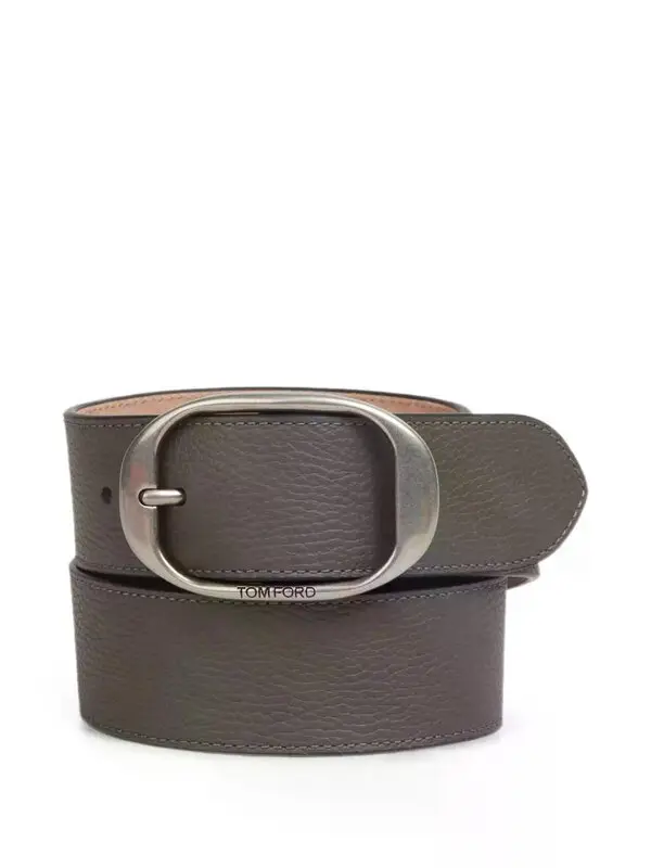 TOM FORD Grained Leather Belt With Oval Buckle - Grey
