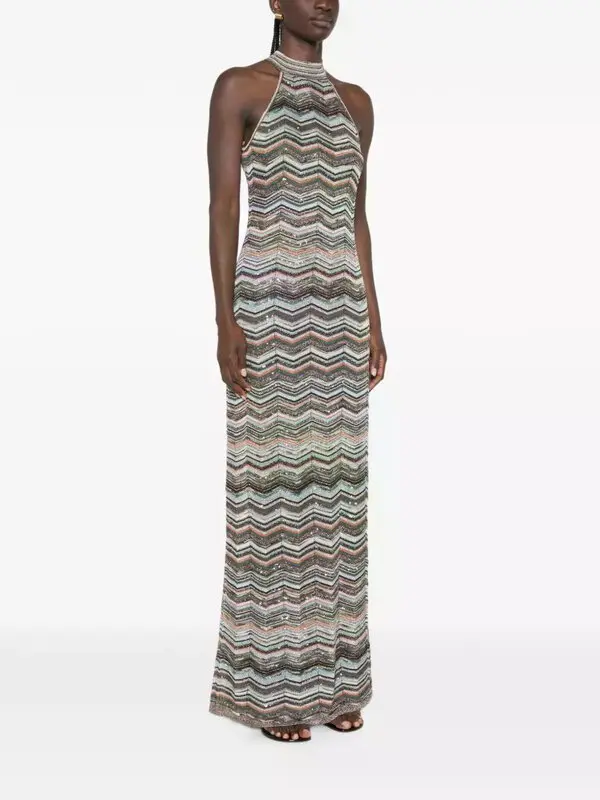 Missoni Zigzag Pattern Sequin Embellishment Maxi Dress