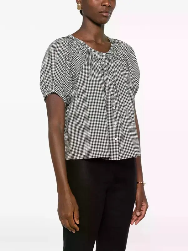 DÔEN June Gingham-check Puff-sleeve Top - Black
