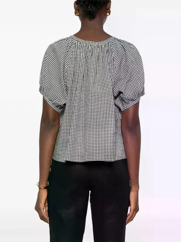DÔEN June Gingham-check Puff-sleeve Top - Black