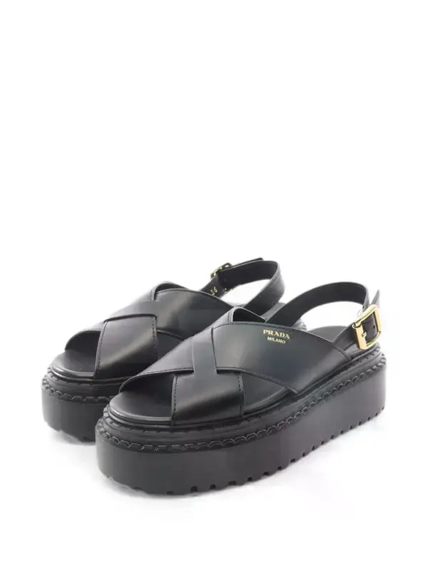 Prada Criss-cross Platform Sandals - Black