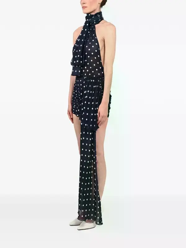ROWEN ROSE Polka-dot Ruched Halterneck Dress