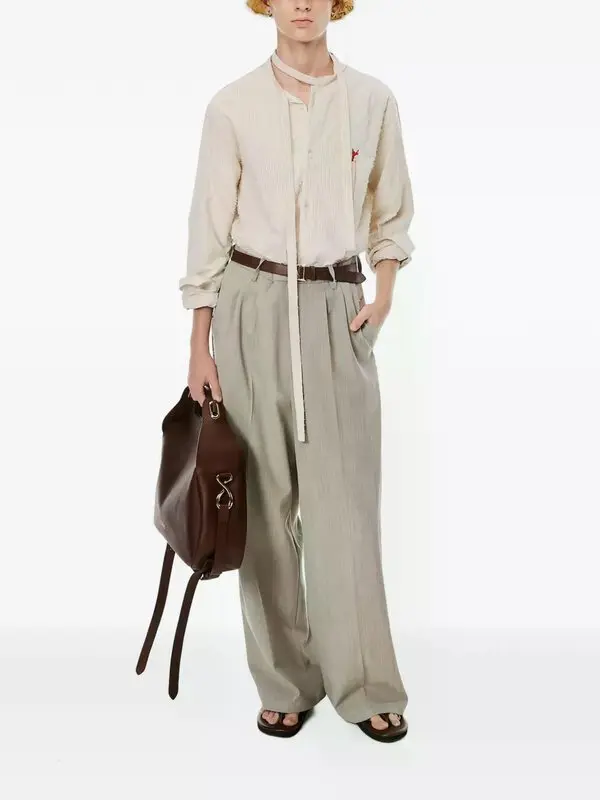MASU Pinstriped Scarf-detail Shirt