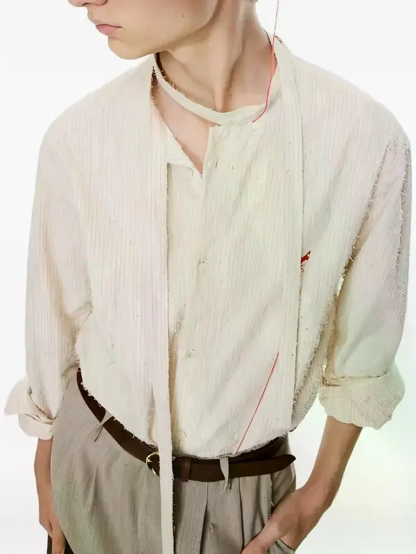 MASU Pinstriped Scarf-detail Shirt