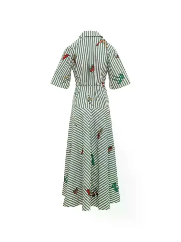 ALEMAIS Alemas Embroidered Striped Shirt Dress