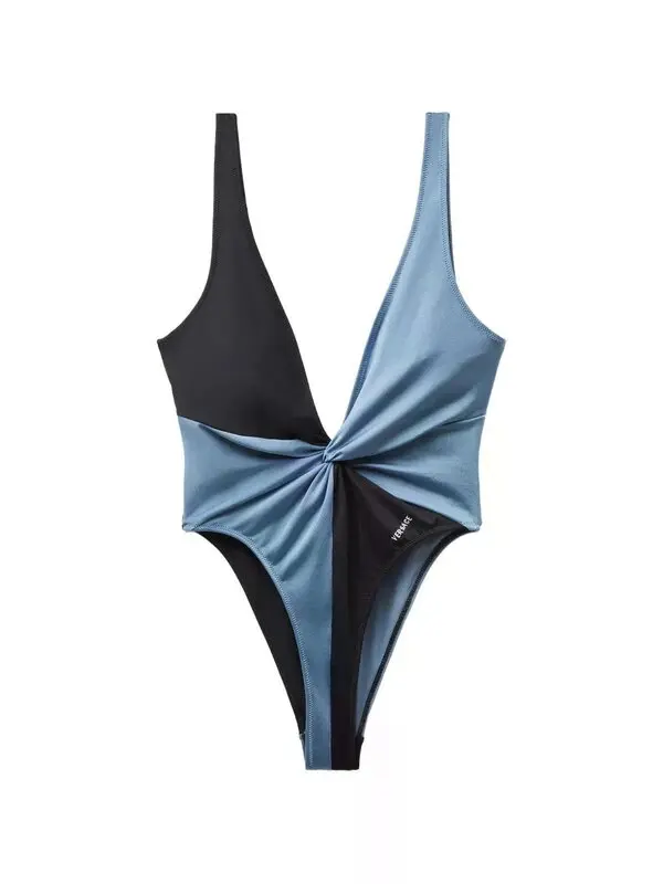 Versace Embroidered Logo One-piece Swimsuit - Blue