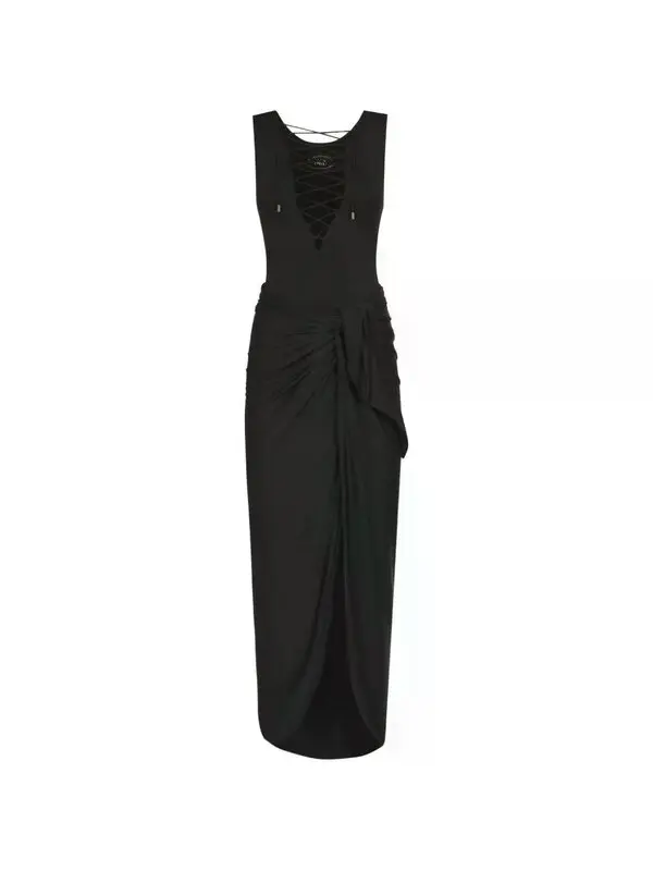 TALLER MARMO Grand Sahara Lace-up Swimsuit And Pareo Set - Black