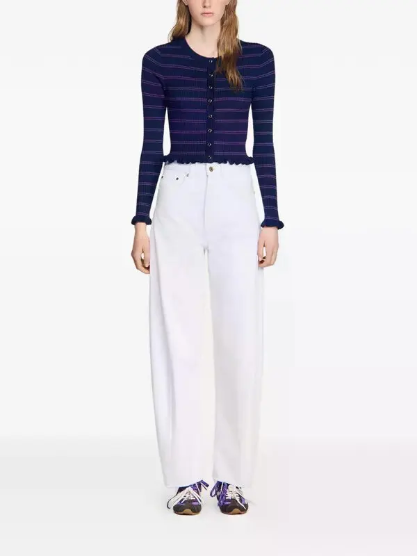 Sandro Striped Ruffle-trim Cardigan