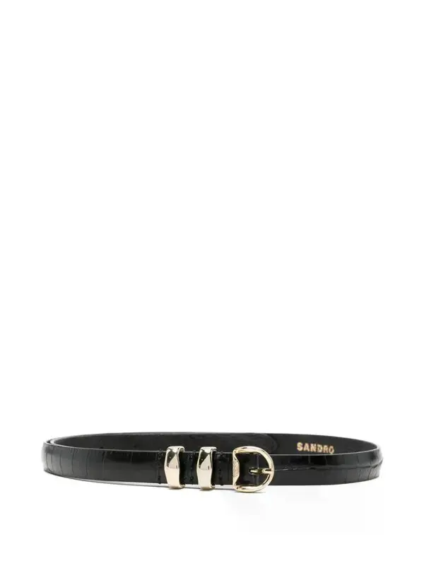 Sandro Croc-embossed Leather Belt - Black