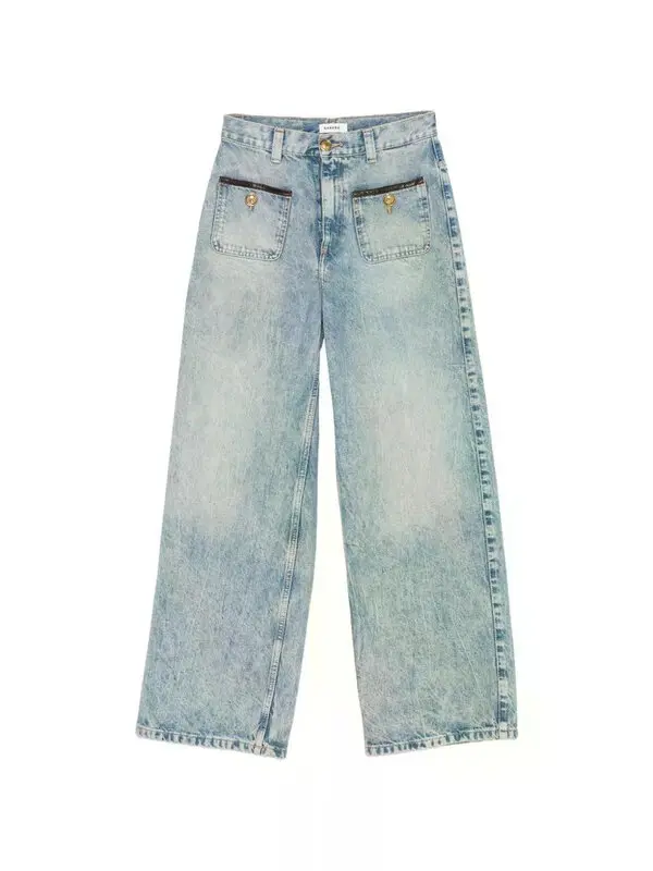 Sandro Leather-trim Wide-leg Jeans