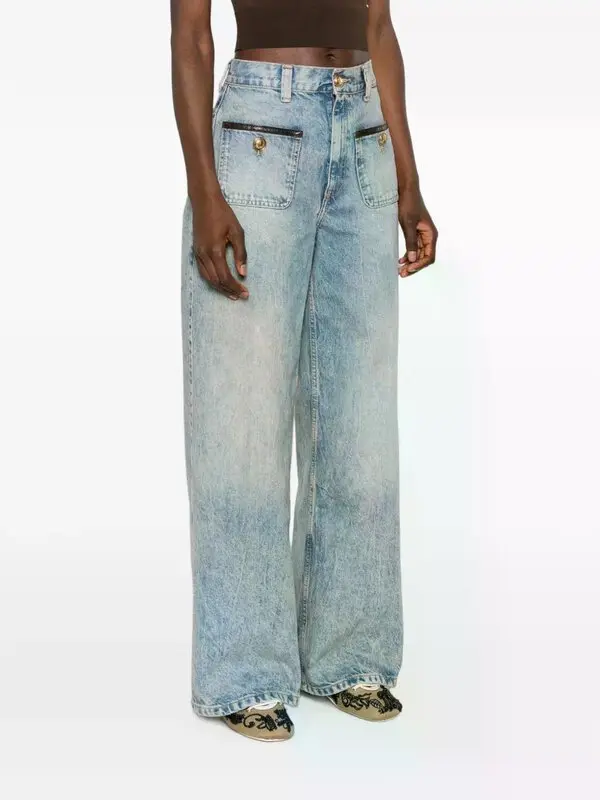 Sandro Leather-trim Wide-leg Jeans