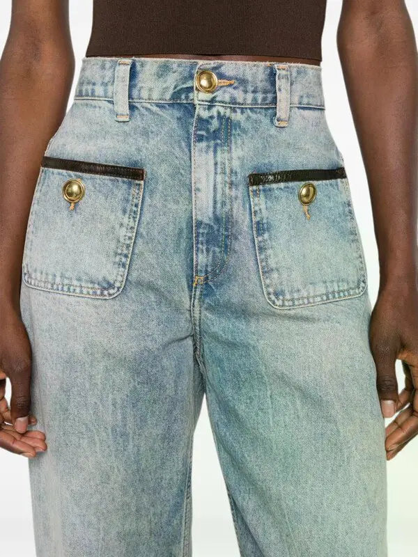 Sandro Leather-trim Wide-leg Jeans