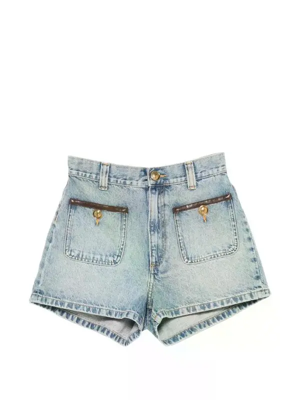 Sandro Leather-trimmed Patch-pocket Denim Shorts