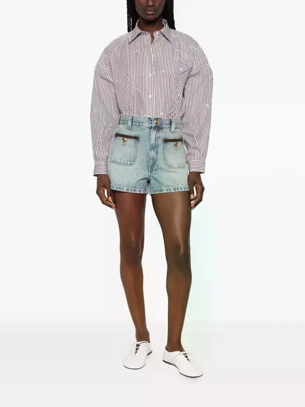 Sandro Leather-trimmed Patch-pocket Denim Shorts