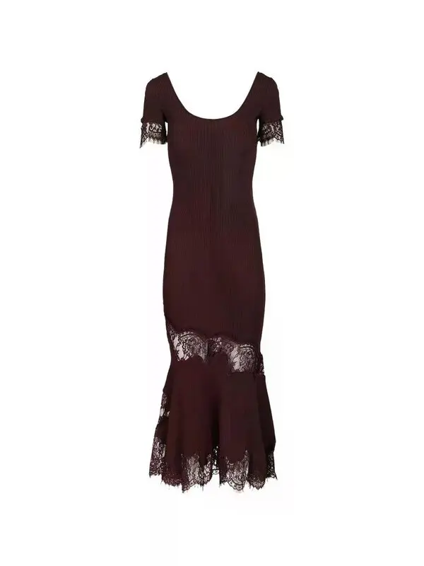 SELF-PORTRAIT Lace-trimmed Ribbed Midi Dress