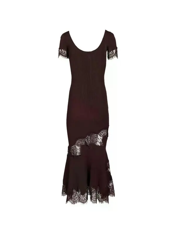 SELF-PORTRAIT Lace-trimmed Ribbed Midi Dress