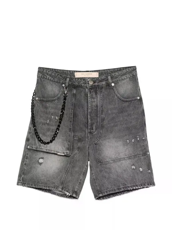 YES LONDON Distressed Chain-detail Shorts