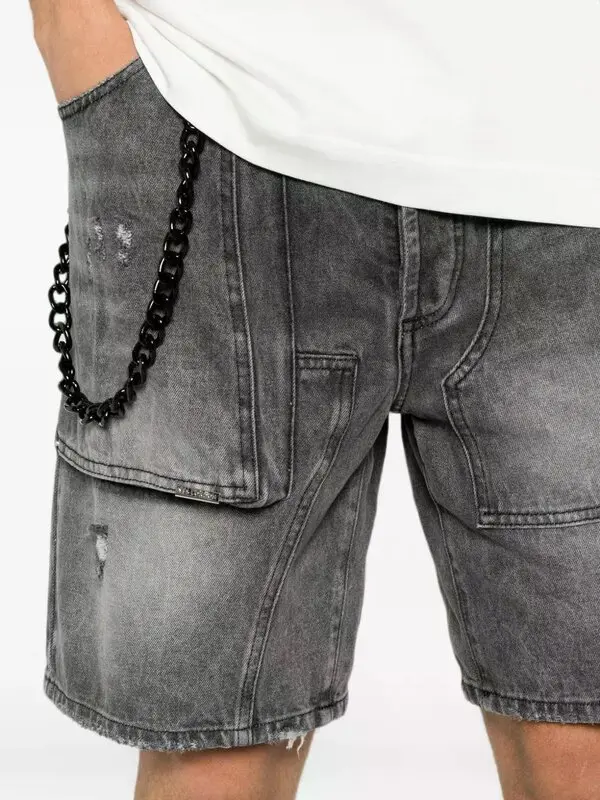 YES LONDON Distressed Chain-detail Shorts