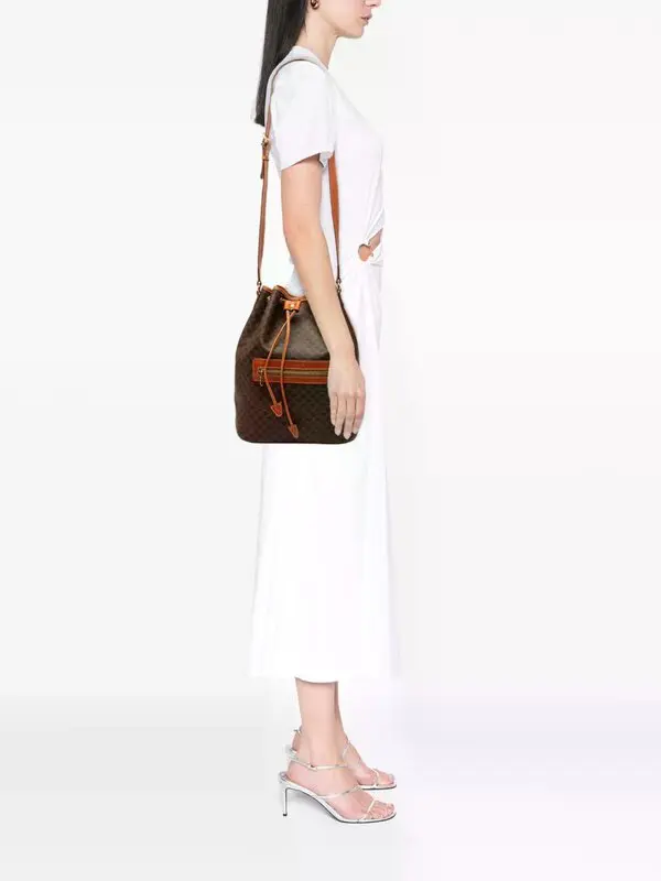 Celine Macadam Coated Canvas Drawstring Bucket Bag - Brown