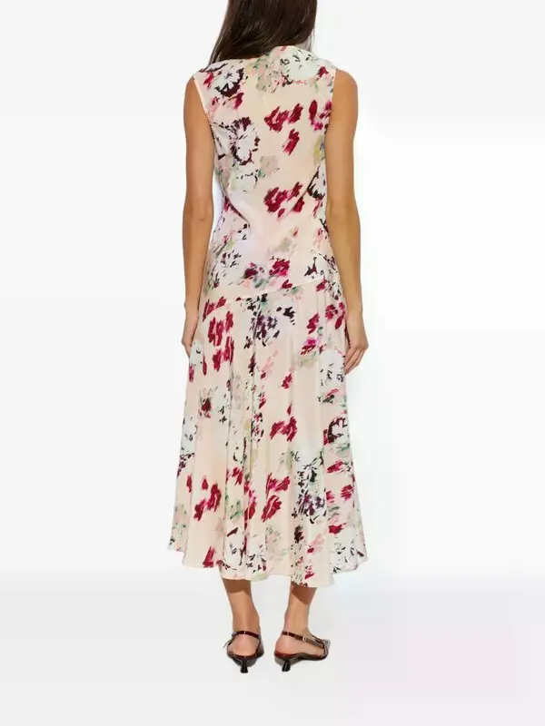 Ulla Johnson Pink Silk Floral Print V-neck Midi Dress - Neutrals