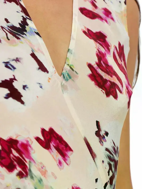 Ulla Johnson Pink Silk Floral Print V-neck Midi Dress - Neutrals