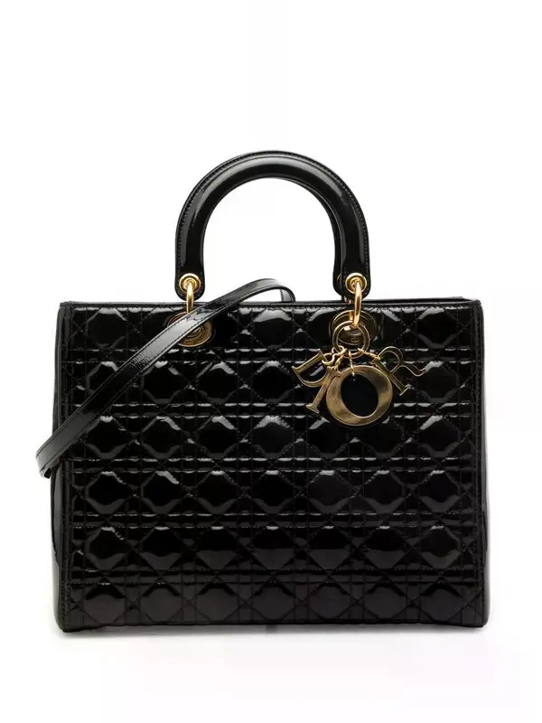 Dior Lady Patent Cannage Satchel - Black