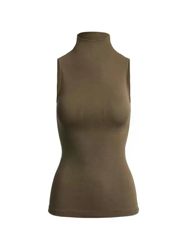 Ralph Lauren Ribbed Knit Mock Neck Tank Top - Brown