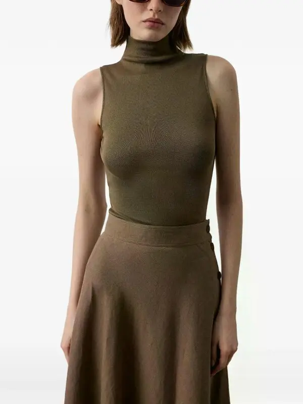 Ralph Lauren Ribbed Knit Mock Neck Tank Top - Brown