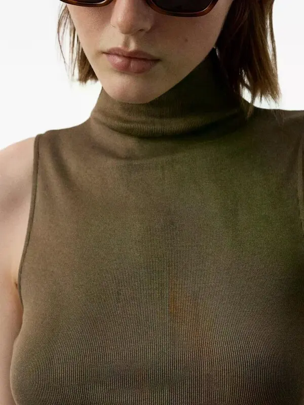 Ralph Lauren Ribbed Knit Mock Neck Tank Top - Brown