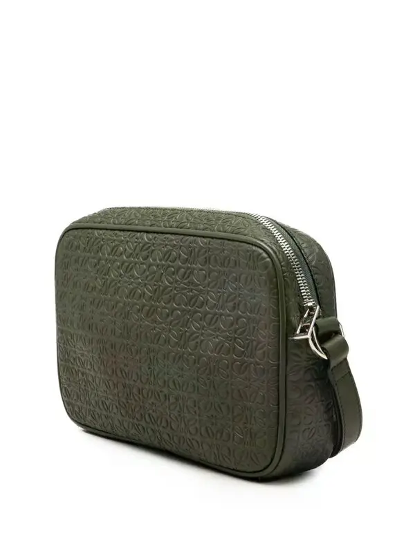 Loewe Embossed Anagram Leather Wristlet Pouch Clutch Bag - Green
