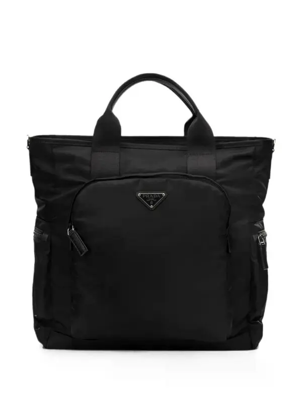 Prada Re-nylon Logo Plaque Shoulder Bag - Black