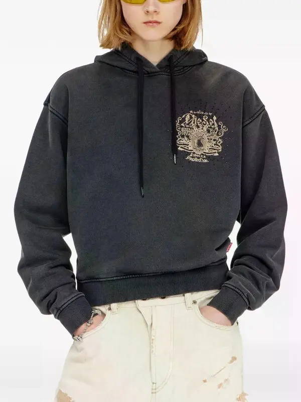 DIESEL® Hoodie With Graphic Prints And Rhinestone Embellishments