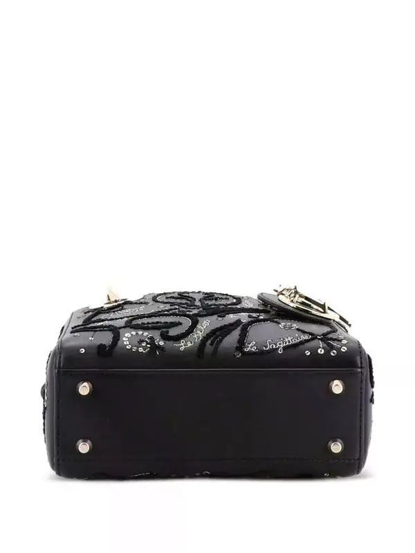 Dior Lady Chain Bag Embroidered Calfskin Mini Satchel - Black