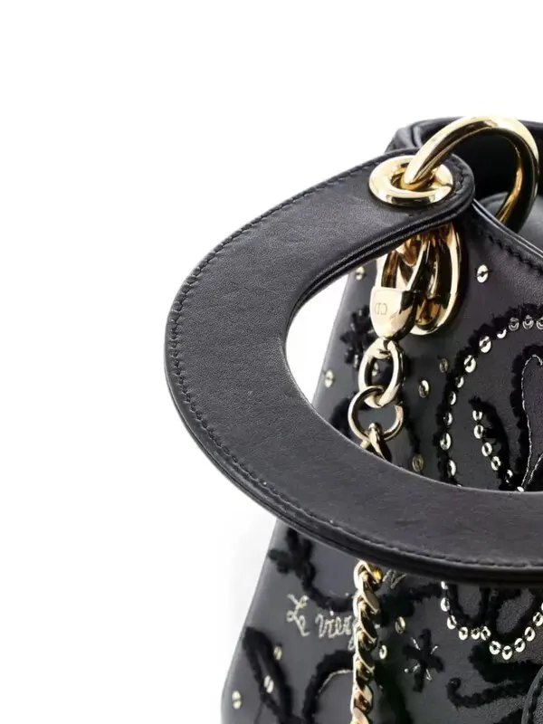 Dior Lady Chain Bag Embroidered Calfskin Mini Satchel - Black