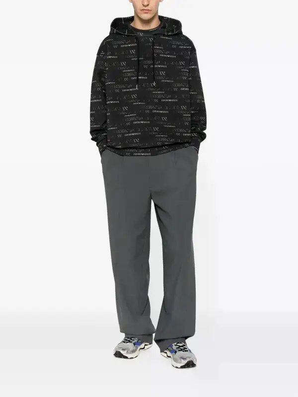 Emporio Armani Logo Pattern Drawstring Hoodie - Black