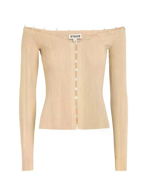 Staud Ribbed Knit Off-shoulder Cardigan