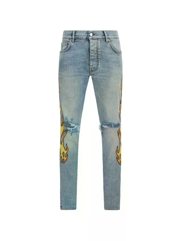 Amiri Skinny Jeans With Flame Embroidery