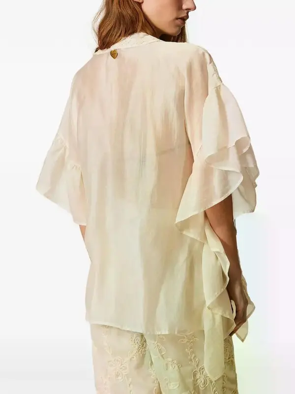 TWINSET Floral Embroidered Cape With Ruffled Sleeves