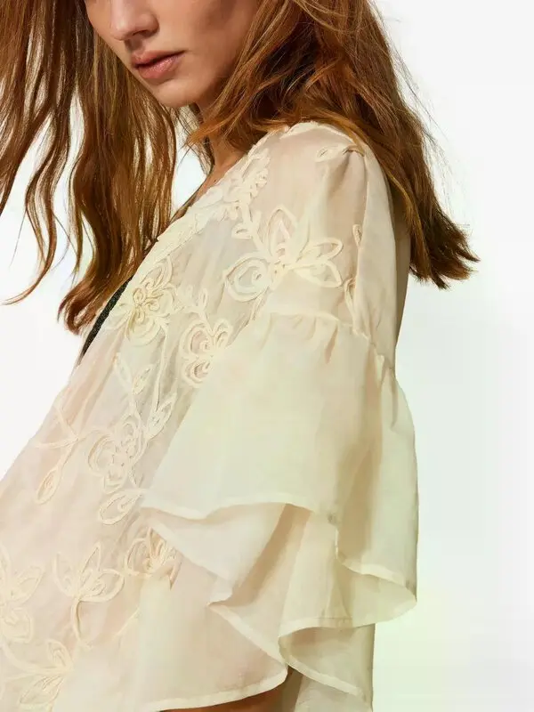 TWINSET Floral Embroidered Cape With Ruffled Sleeves
