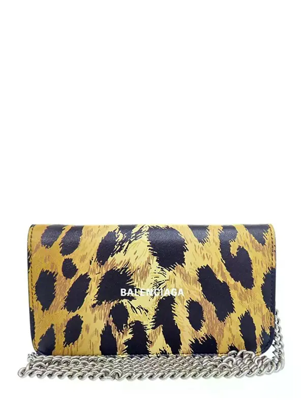 Balenciaga 2000-2017 Leopard Printed Calfskin Continental Wallet On Chain Crossbody Bag - Neutrals